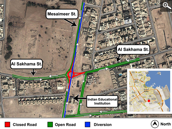 Partial closure of Mesaimeer- Al Sakhama roundabout planned