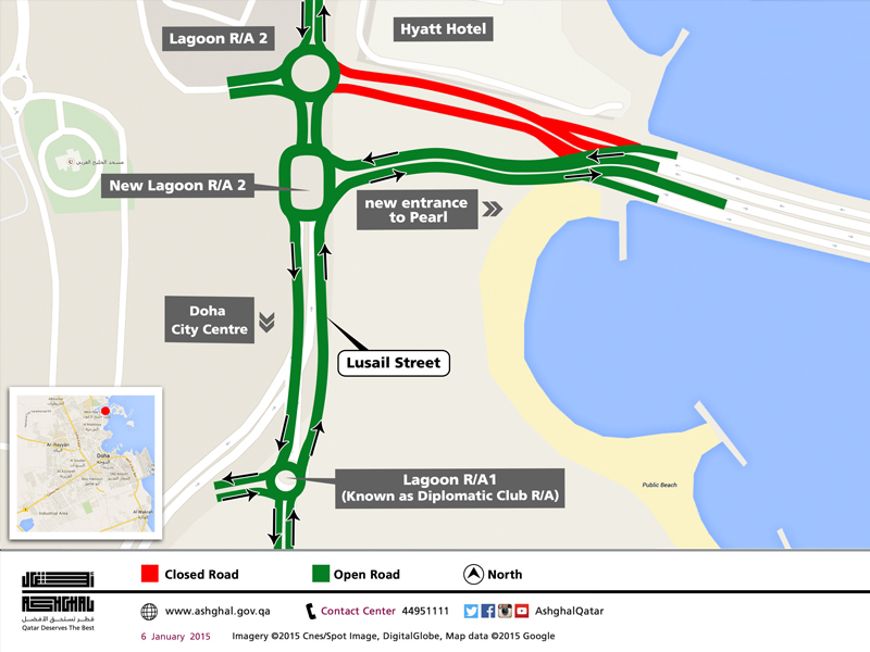 New Traffic Diversions on The Pearl access and Lagoona Mall Roundabout