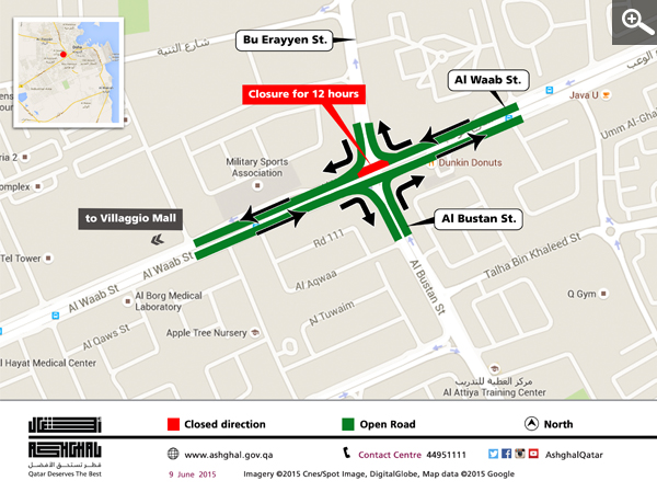 12 Hour Closure of Part of Al Waab Street in the Direction of Villaggio