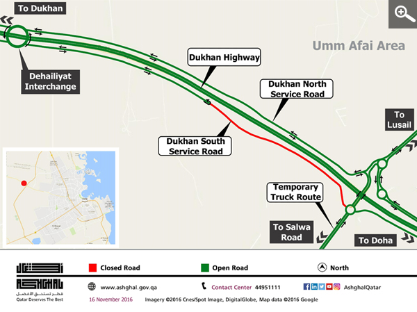 Traffic on Dukhan South Service Road Diverted Friday