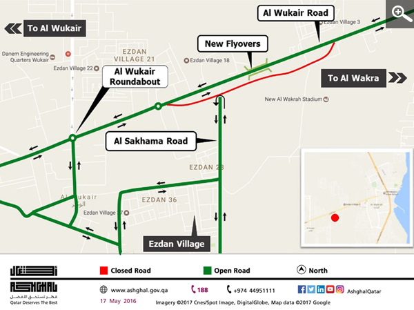 Opens stretch of permanent road with two flyovers on Al Wukair Road