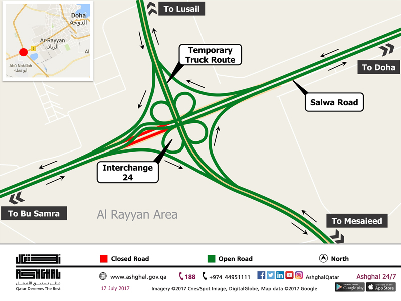 Temporary realignment of lanes on Salwa Road Interchange No 24