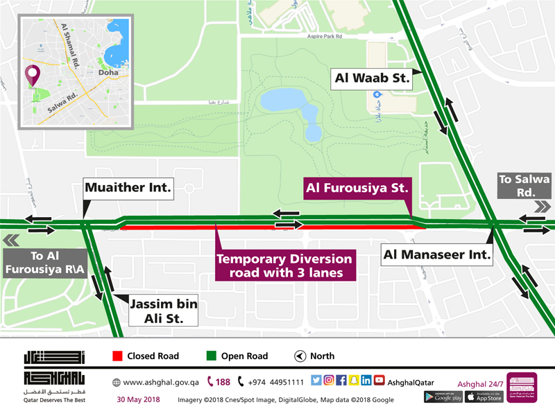 Diversion on Al Furousiya St from Muaither RA to Al Manaseer Intersection